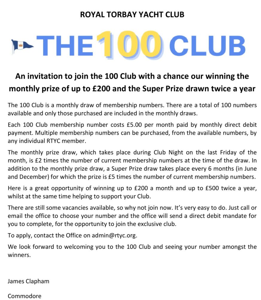 100 Club | Royal Torbay Yacht Club